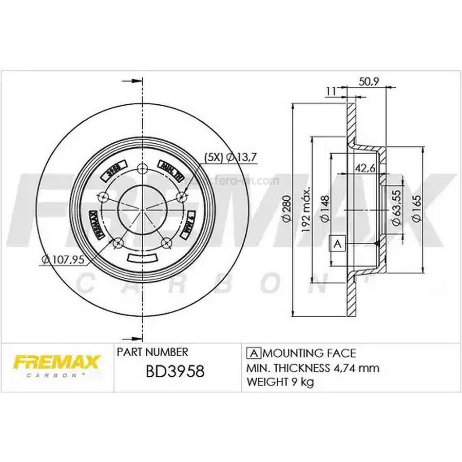 FREMAX BD3958 диск тормозной задний!\ Ford C-Max II 10>/ Kuga II/III 13>/ Tourneo Connect II 13>