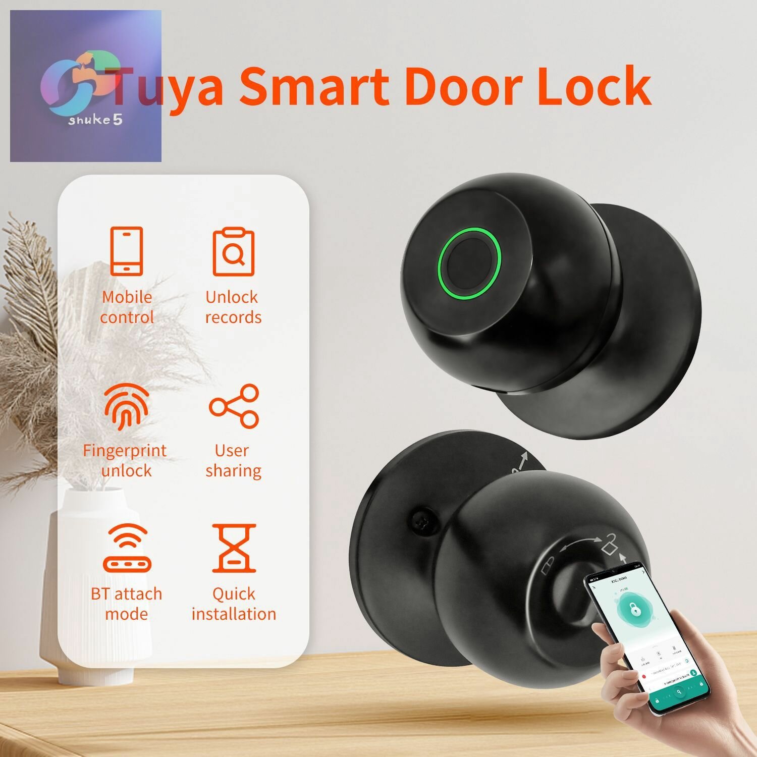 TUYA APP интеллектуальный Bluetooth отпечаток пальца дверная ручка замок, подходит для спальни и проходной двери