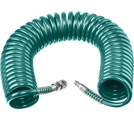 Воздушный спиральный шланг с фитингами рапид KRAFTOOL 15 м, 8x12 мм, 15 бар 06590-15