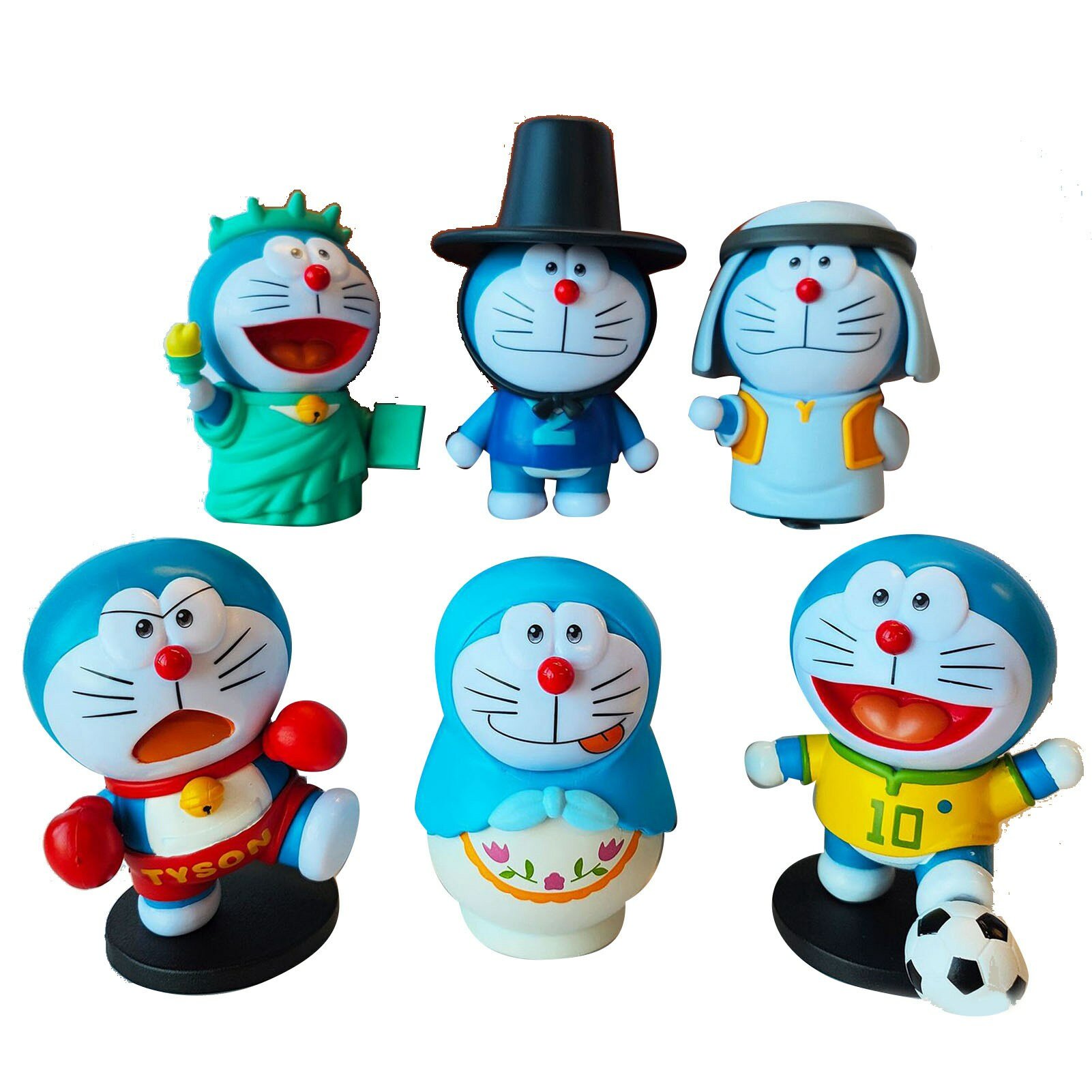 6pcs милая голубая кошка фигура ПВХ Японский популярный аниме -мультфильм Кошачья Кошка Коллекционные куклы для детей и взрослых