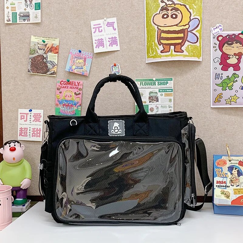 Модный квадратный женский рюкзак, прозрачная многофункциональная сумка на плечо, большая вместительная сумка-тоут для ежедневных прогулок Черный, BLack