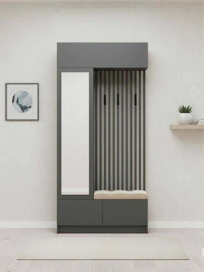 ARNIKA Прихожая, вешалка с зеркалом, 100х40х220см, Графит серый