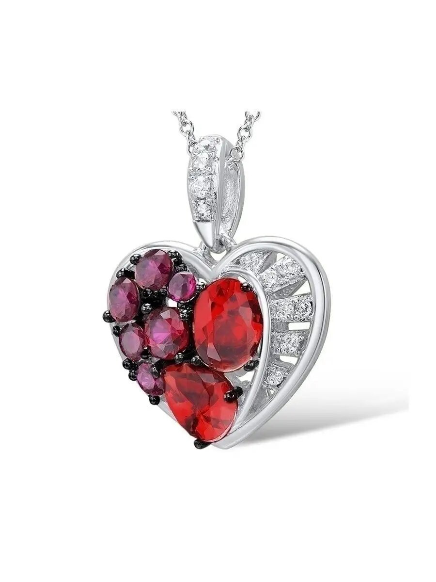 Подвеска, серебро, 925 проба, рубин синтетический, фианит