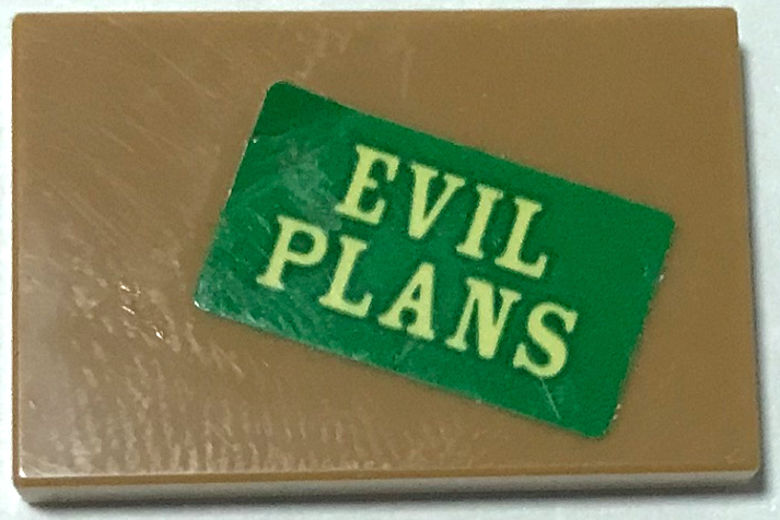 Tile 2 x 3 with Bright Light Yellow 'EVIL PLANS' on Green Background Pattern (Sticker) - Set 70922, 26603pb371 Medium Nougat U