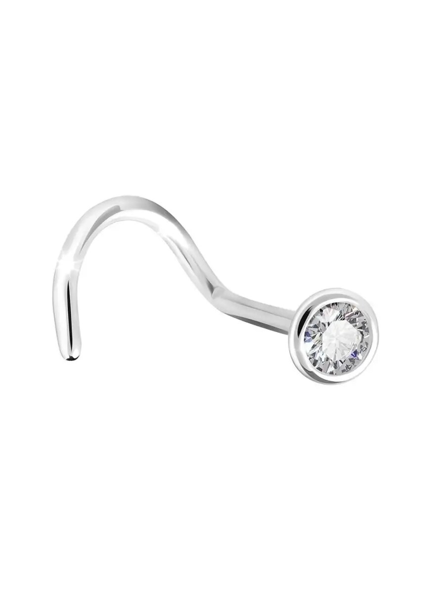 Пирсинг в нос, серебро, 925 проба, родирование, фианит