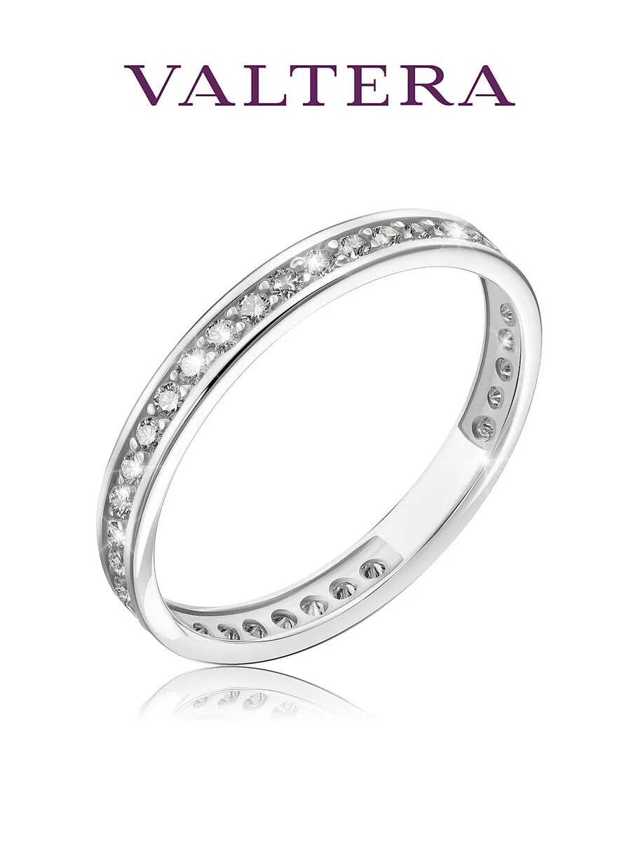 Кольцо обручальное, помолвочное, серебро, 925 проба, родирование, фианит