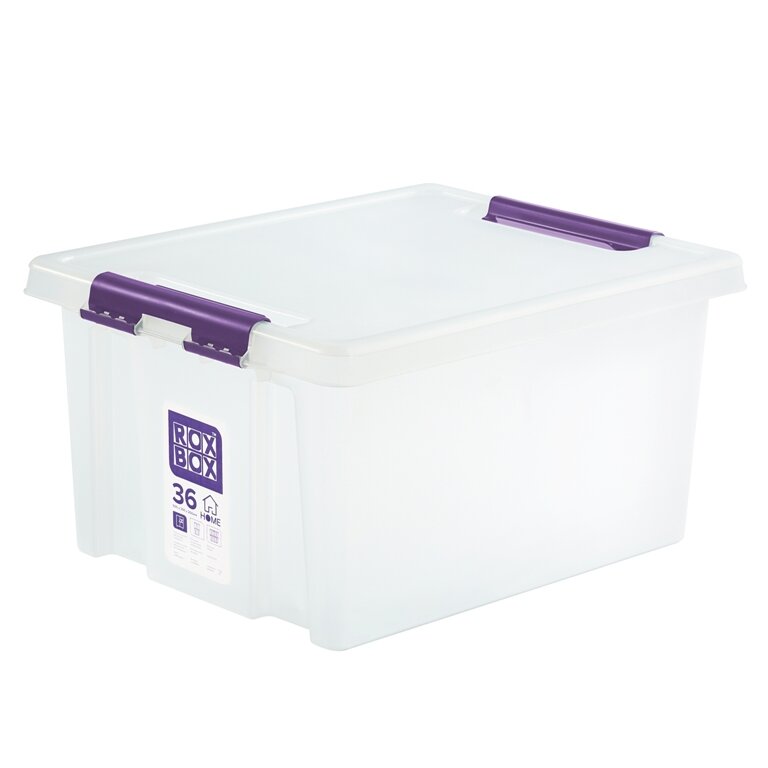 Ящик ROXBOX Home H36-00.07, 36 л, 50х39х25 см, с крышкой и клипсами, прозрачный