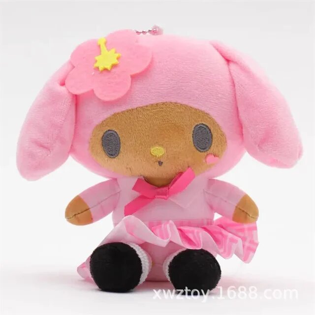 Новая чёрная кожаная униформа My Melody из серии Sakura, плюшевая кукла Куроми, сумка для хранения наушников и брелока, Высота: 15 см