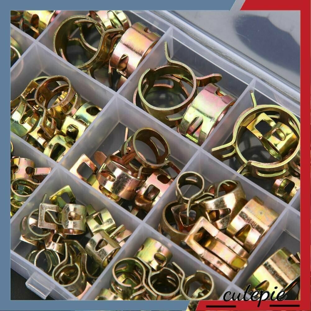 Комплект цветных пружинных хомутов 115 шт, набор зажимов для шлангов и трубок, цинковое покрытие, 16 размеров 6-22 мм, удобная коробка для хранения