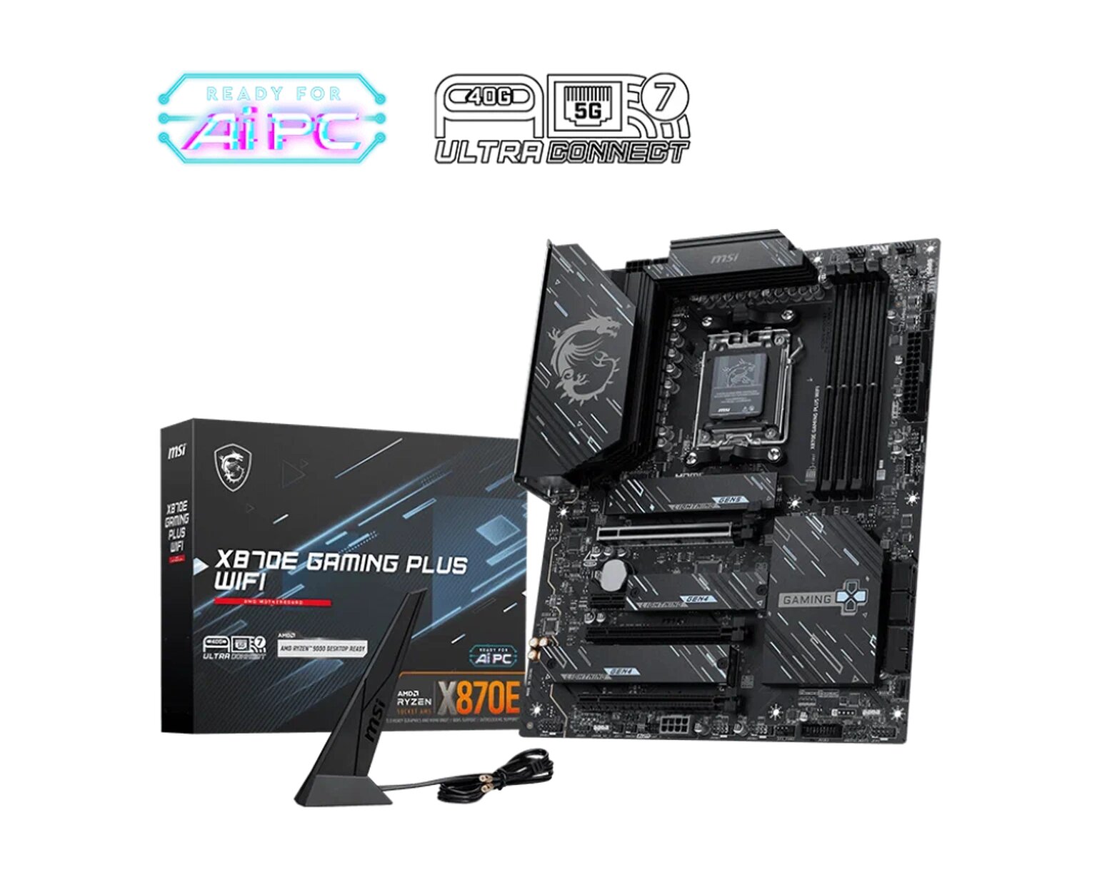 Материнская плата MSI X870E GAMING PLUS WIFI (AM5/X870E/4xDDR5/3xPCI-Ex16/3xM.2/SB/Wi-Fi/BT/GLAN/HDMI/ATX)