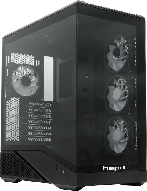 HSPD F711-TGBK- ARGB Корпус без блока питания/ Case HSPD F711, Panoramic Full Tower, Black, TG, 0.7 SPCC, 4x120mm ARGB