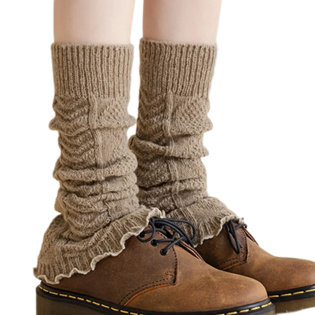 Носки до середины икры, бахилы, гетры для женщин из хлопчатобумажной трикотажной ткани с оборками