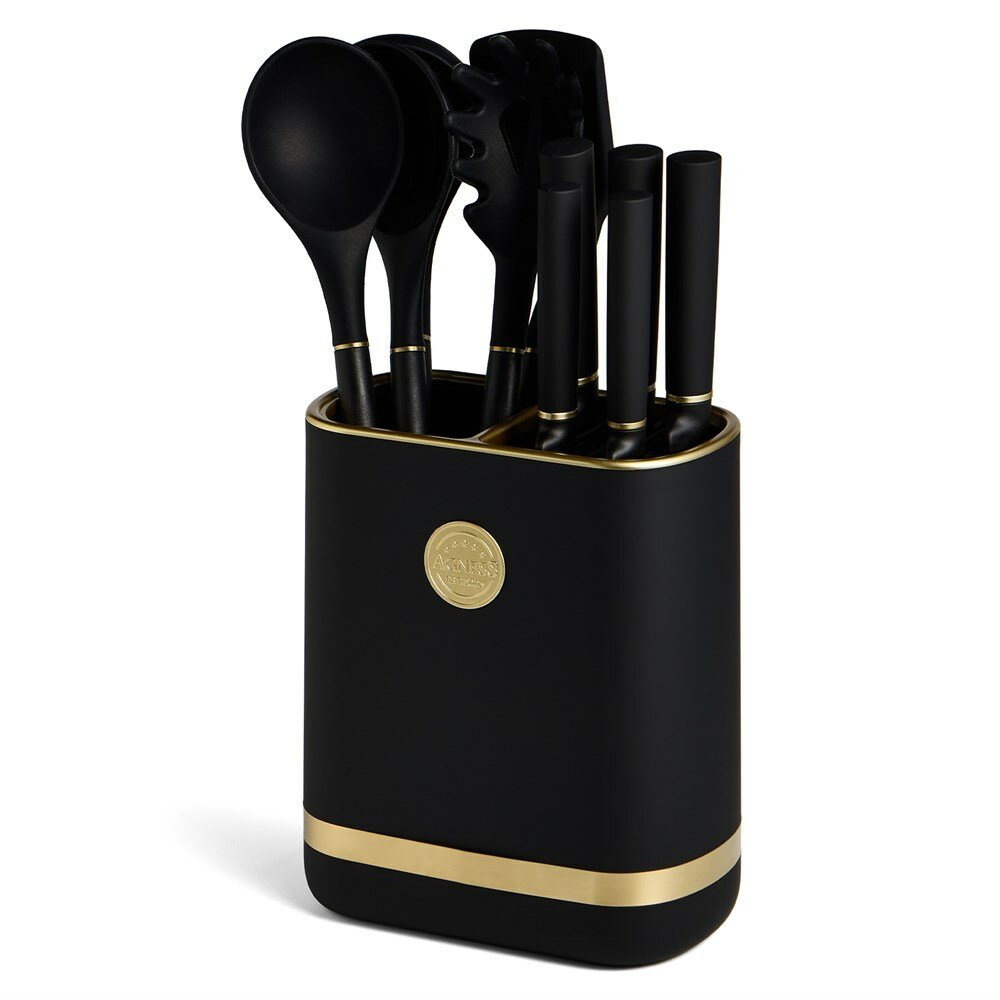 Набор agness из 11пр: 5 ножей, подставка, половник, ложка, лопатка, шумовка, ложка для спагетти