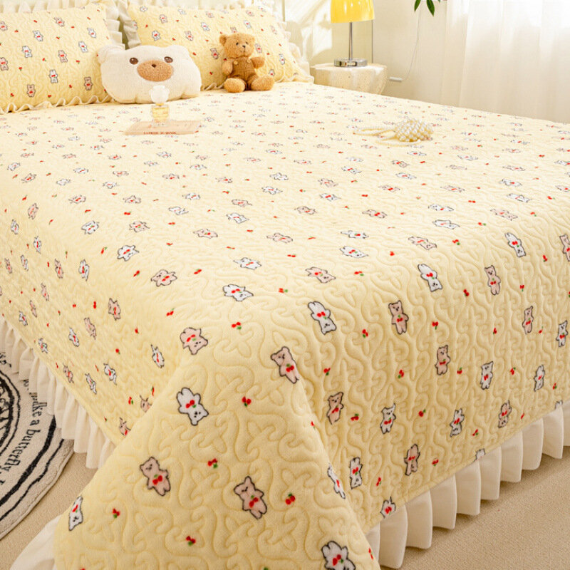 Комплект зимнего постельного белья из утолщенного молочного флиса (3 предмета), нескользящая стеганая простыня, подходит для любого сезона, как чехол для матраса и как базовый слой,150*230cm