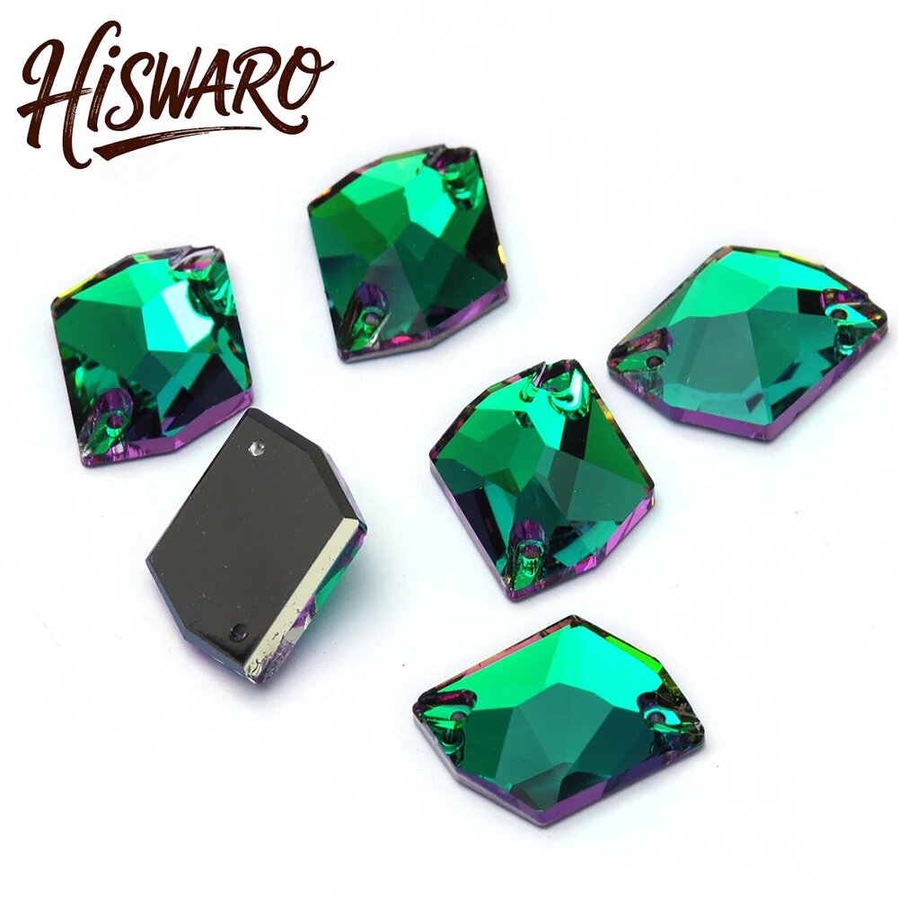 HISWARO Космические блестящие стеклянные камни для Изумрудный, 11x14mm (14Pcs), Emerald Vitrail
