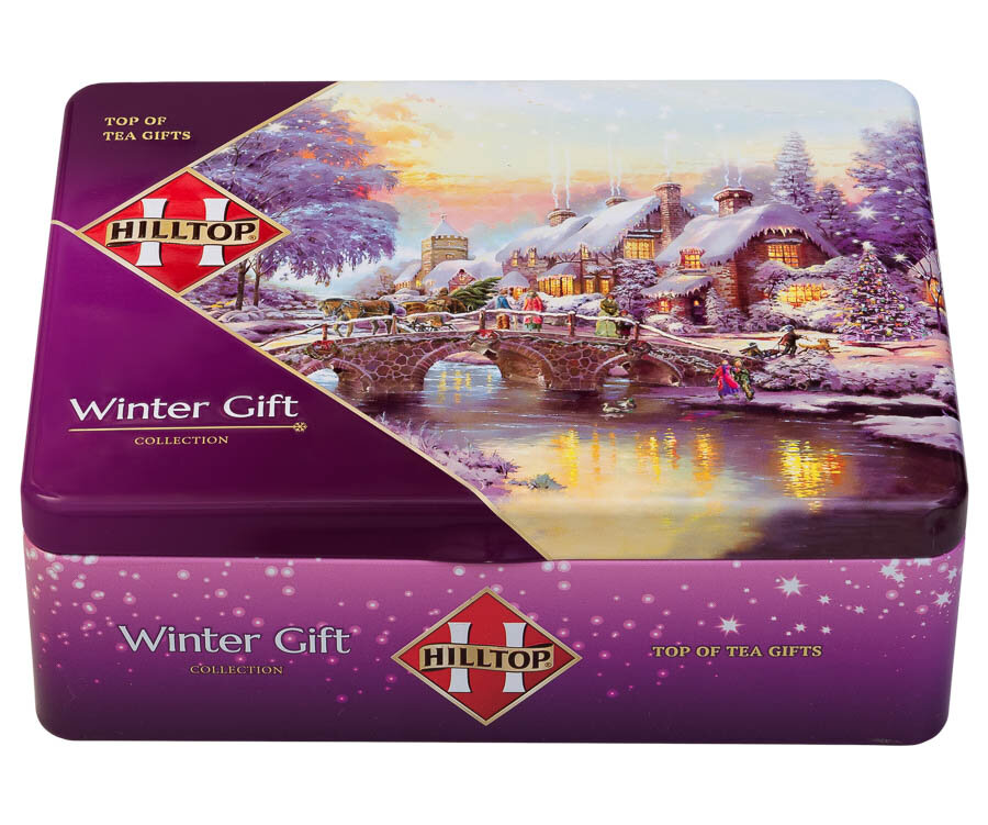 Hilltop Шкатулка Новог. пейзаж (4 вида по 50гр) Цейлон/Чабрец/Земл. со сл./Яп. липа , 200гр