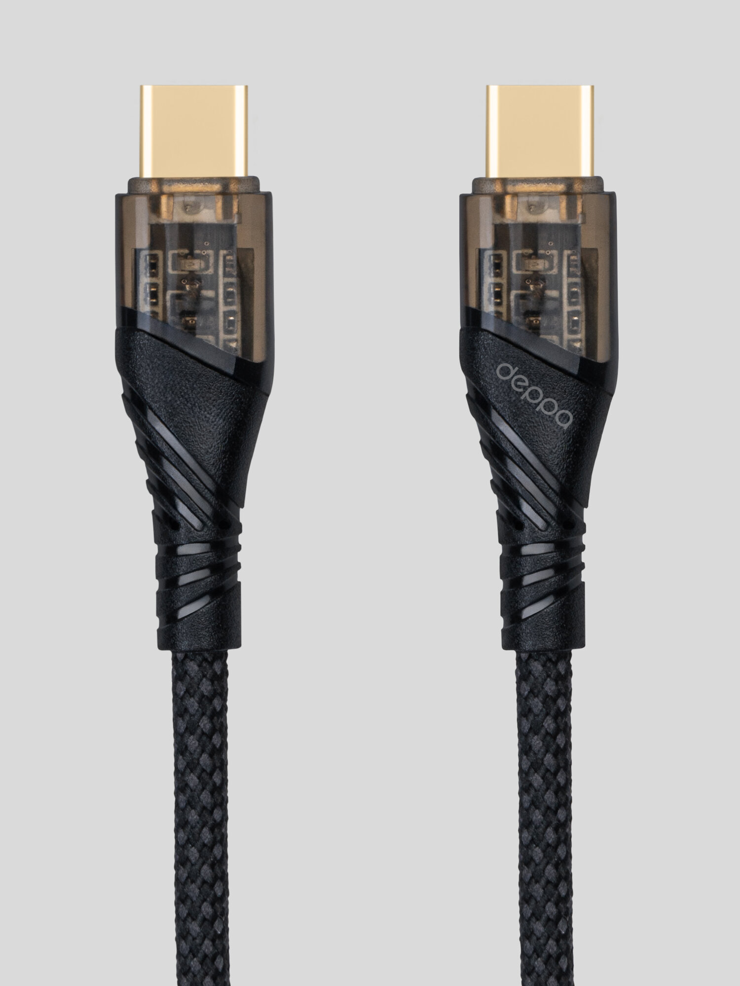 Кабель для телефона Crystal Type-C – Type-C, 60W 1 м, черный, Deppa 72502-OZ/ Без заводской упаковки
