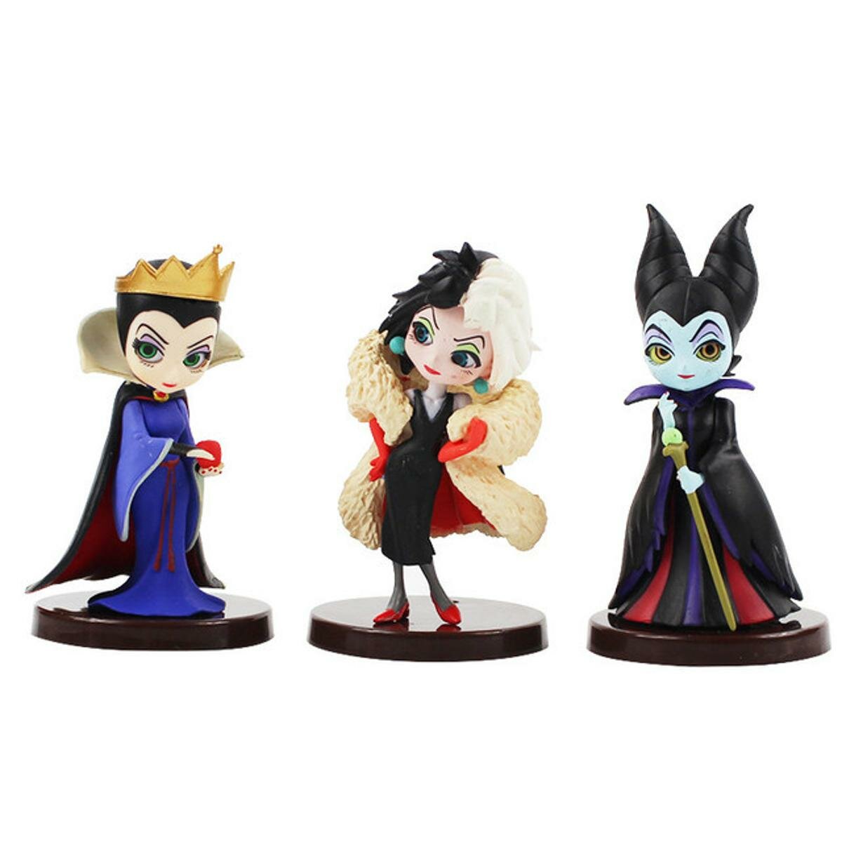 Disney 3PCS Q posket Petit Villains Set Descendants 2 Maleficent Cruella de Vil Queen Фигурка Модель Подарочные игрушки