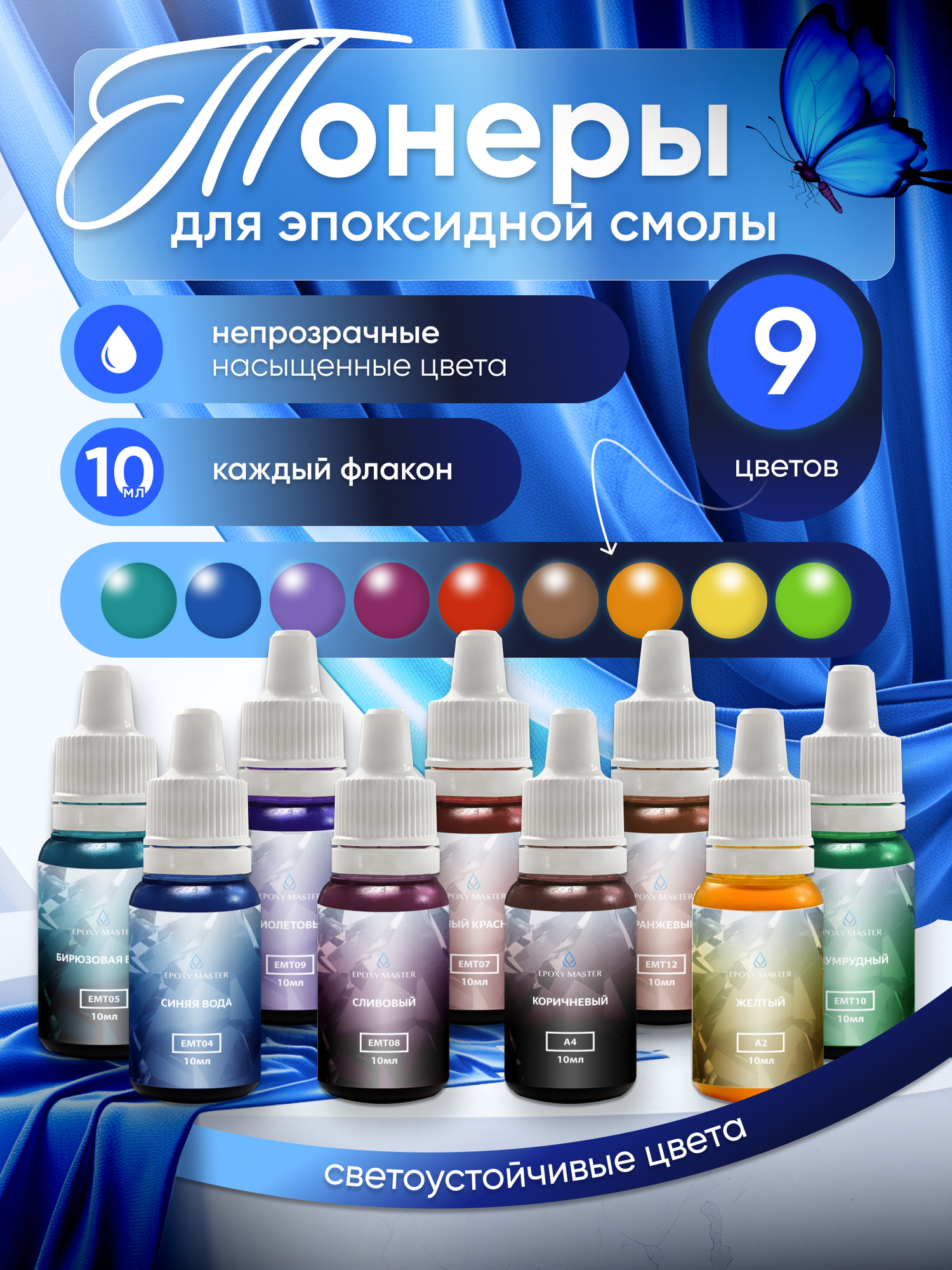 Набор прозрачных тонеров для эпоксидной смолы, EPOXYMASTER 9шт
