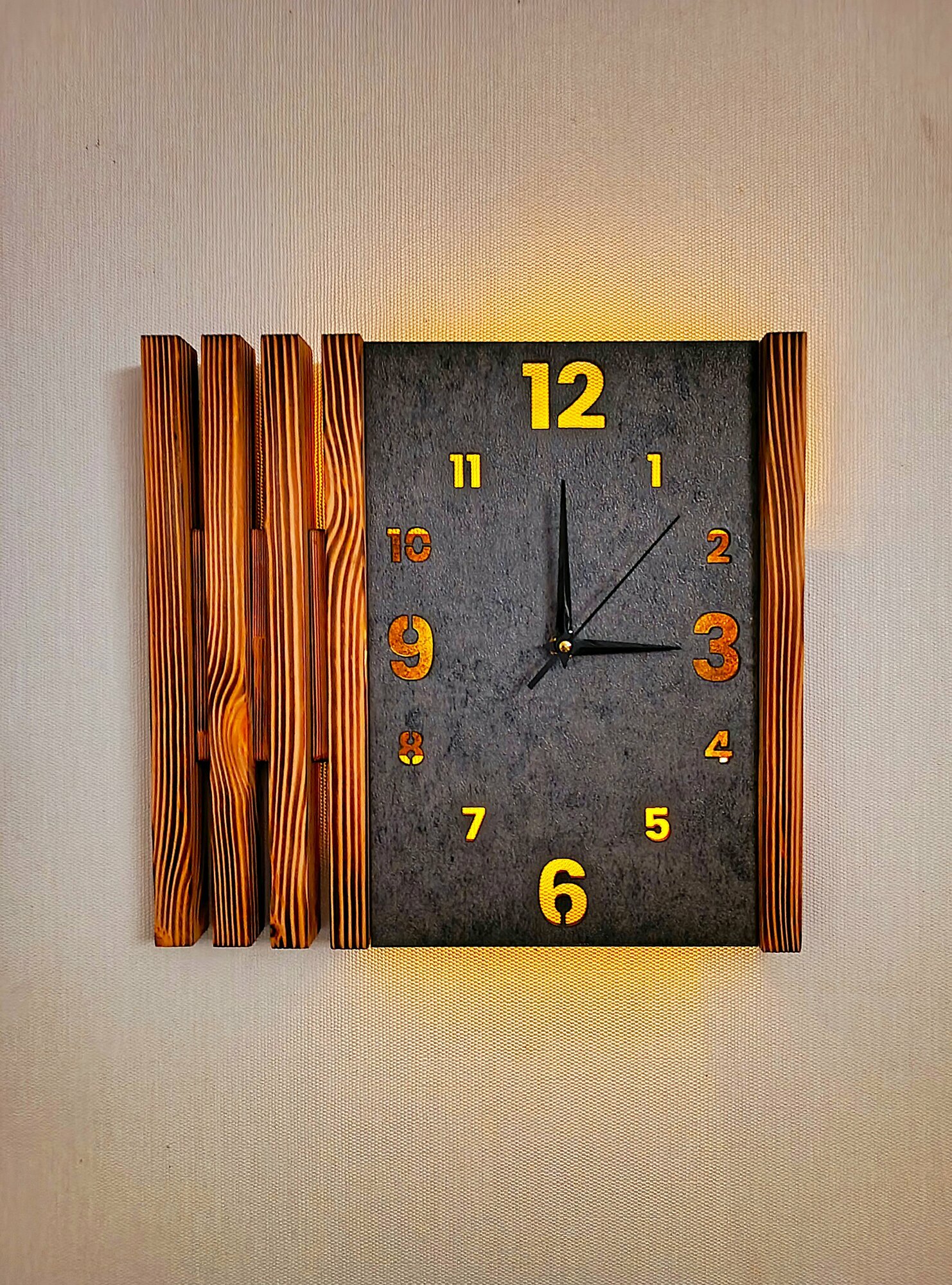 Часы Настенные Ночник Интерьерное Панно с Подсветкой Рейки Лофт