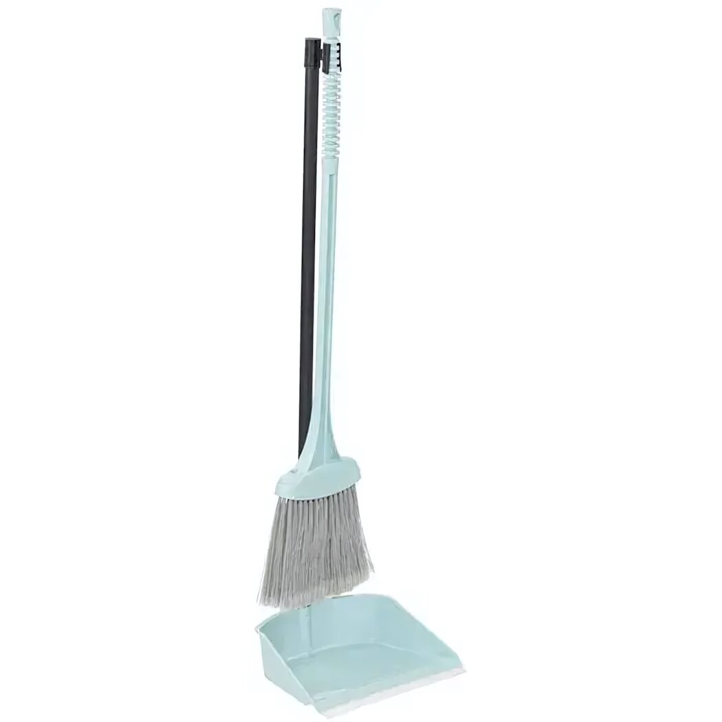Набор для уборки помещений "ленивка": совок и щётка, светло-голубой, фиксация для хранения, комфортная длинная ручка