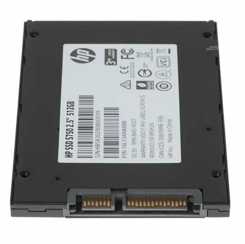 512 ГБ 2.5" SATA накопитель HP S750 (16L53AA#ABB) - SATA, чтение - 560 Мбайт/сек, запись - 520 Мбайт/сек, 3D NAND, 3 бит TLC