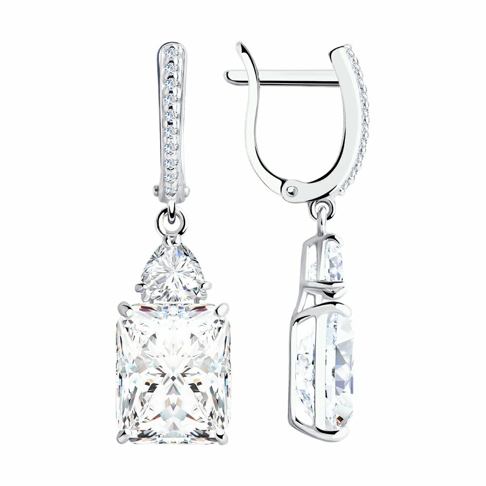 Серьги, серебро, 925 проба, родирование, фианит