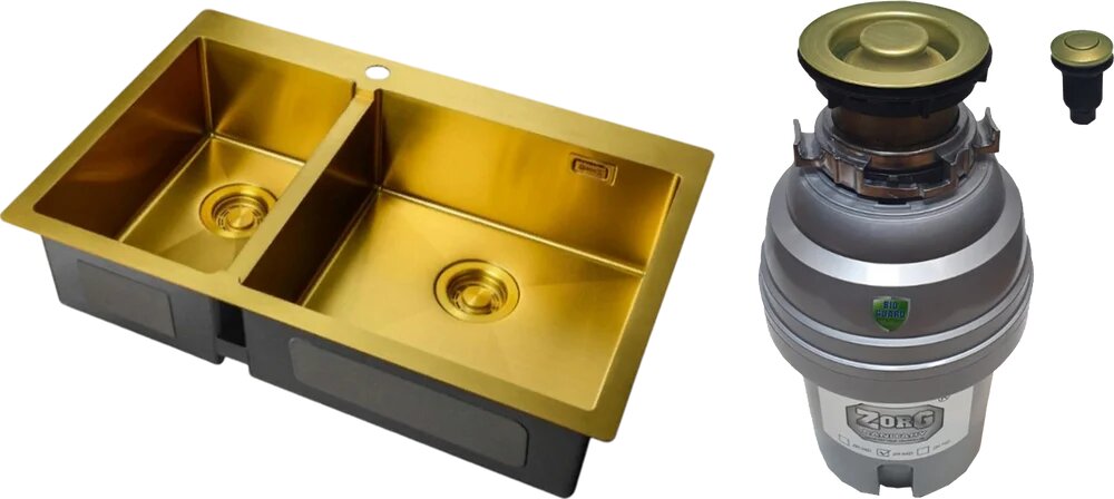 Комплект Мойка Zorg Light ZL R 780-2-510-R BRONZE / Измельчитель ZR-75 D BRONZE