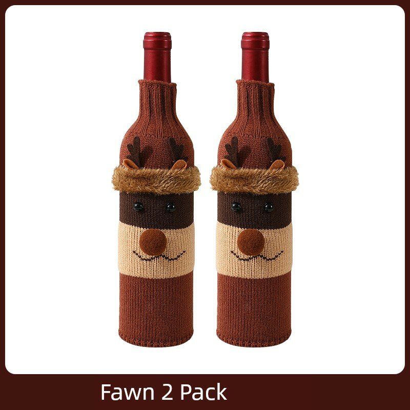Вязаный чехол для бутылки вина в мультяшном стиле, рождественское украшение, чехол для красного вина и шампанского,