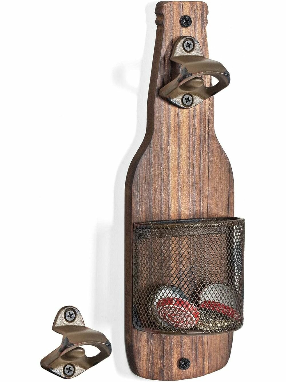 Ретро деревянная настенная открывалка для пивных бутылок с коллектором крышек от бутылок, практичный инструмент для украшения дома в баре