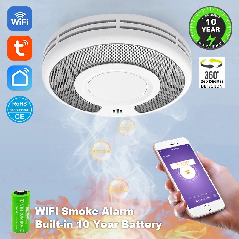 Умный детектор дыма Tuya