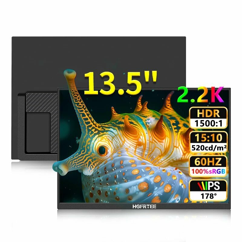 HGFRTEE 13,5-дюймовый Портативный IPS-монитор С Разрешением 2.2K, 500 Кд/м2, 100% sRGB, HDMI Type-C