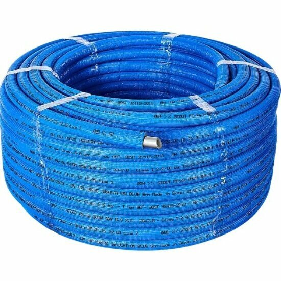 Труба Stout 20х2,8 (бухта 100 метров) PEX-a из сшитого полиэтилена с кислородным слоем, серая в теплоизоляции (синяя)