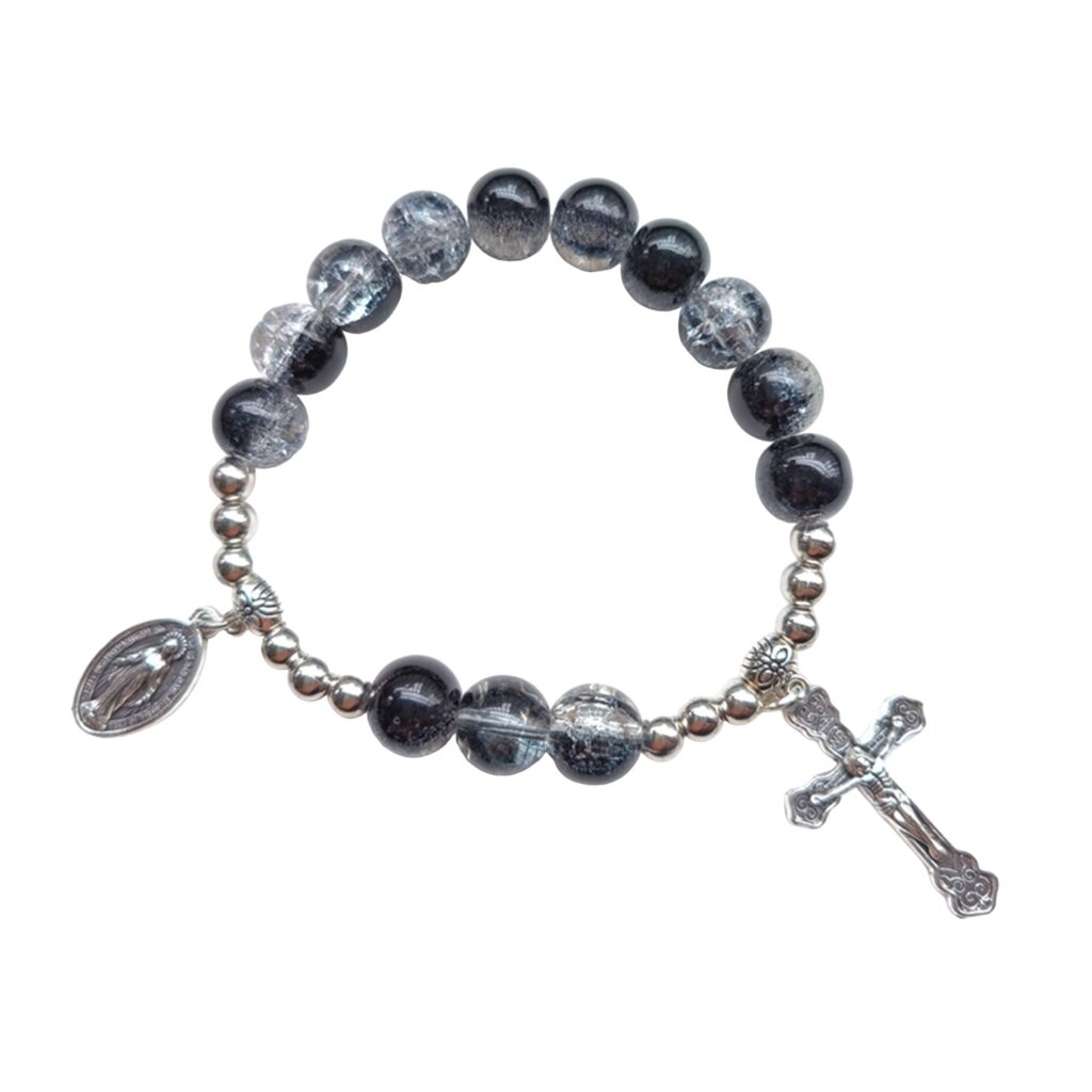 Хрустальные религиозные украшения Стеклянные браслеты из бисера с кристаллами Религиозные украшения Четки Браслеты с крестом Эластичные браслеты