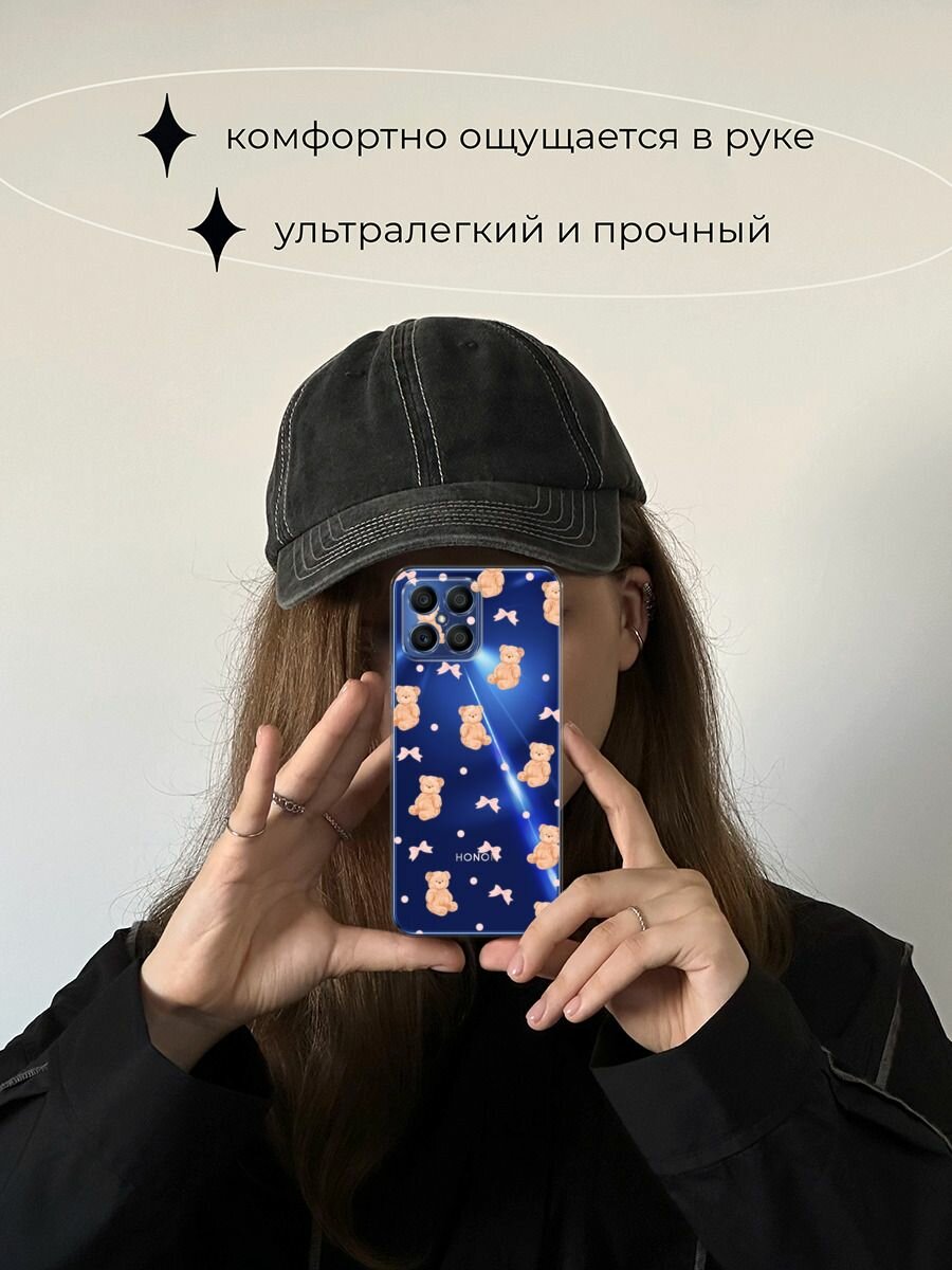 Чехол на Honor X8 / Хуавей X8 с принтом Паттерн бежевые мишки, прозрачный — фото 1