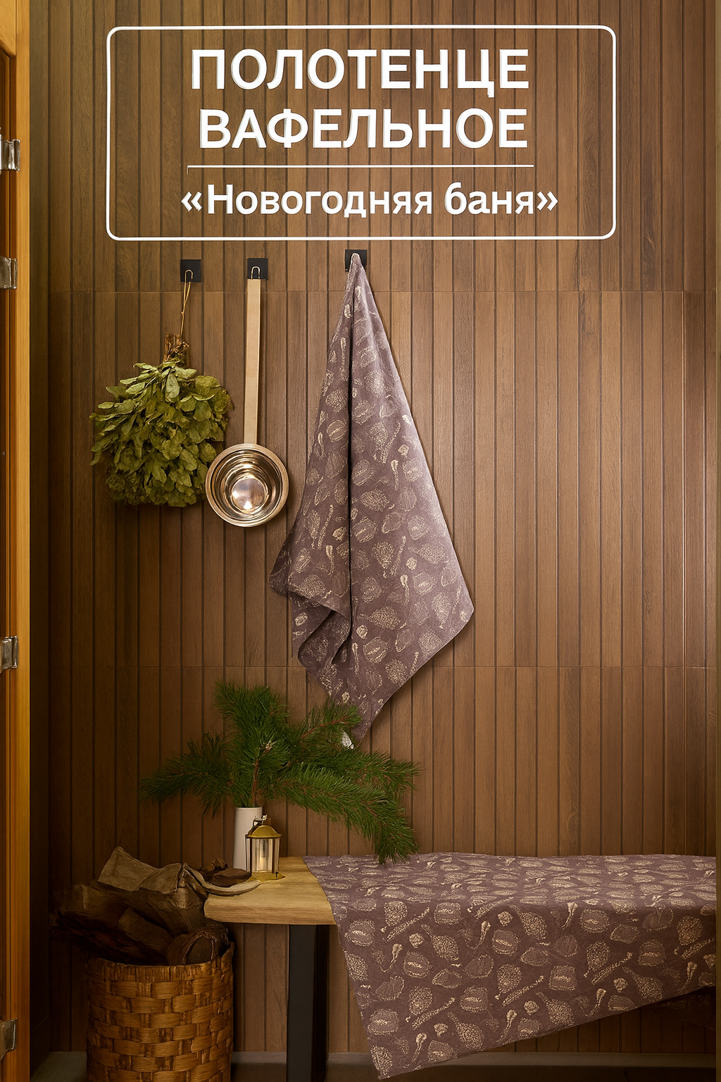Полотенце вафельное Этель "Новогодняя баня" размер 80×150 см, 100% хлопок