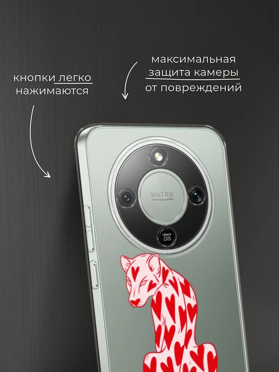 Чехол на Honor X9d / Хонор X9d с принтом Heart panther 2, прозрачный — фото 1