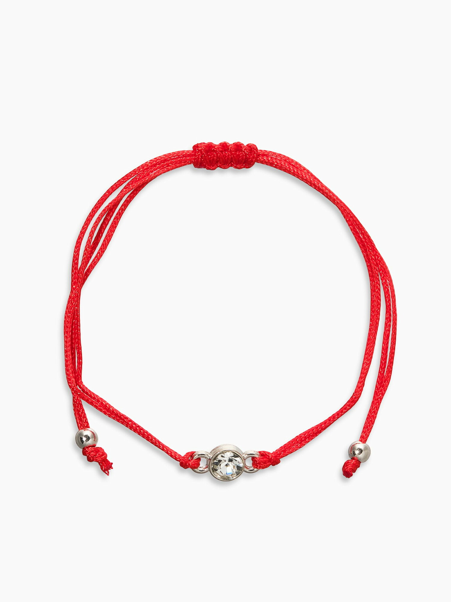 Браслет-оберег "Красная нить", рука счастья Хамса с кристаллом, белый в серебре, d=5.5 см