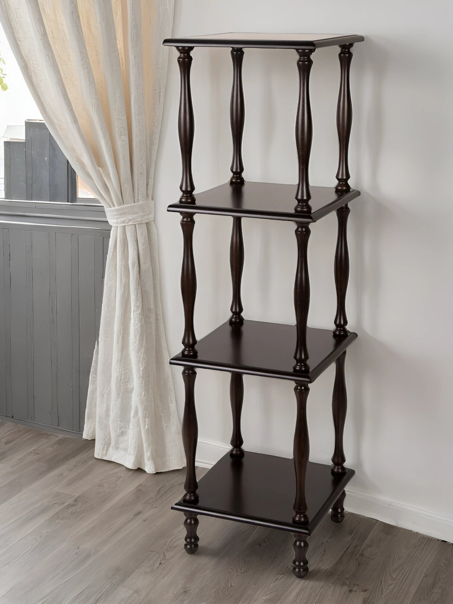 Этажерка Мебелик П 8 напольная, 4 полки, для гостиной, цвет венге