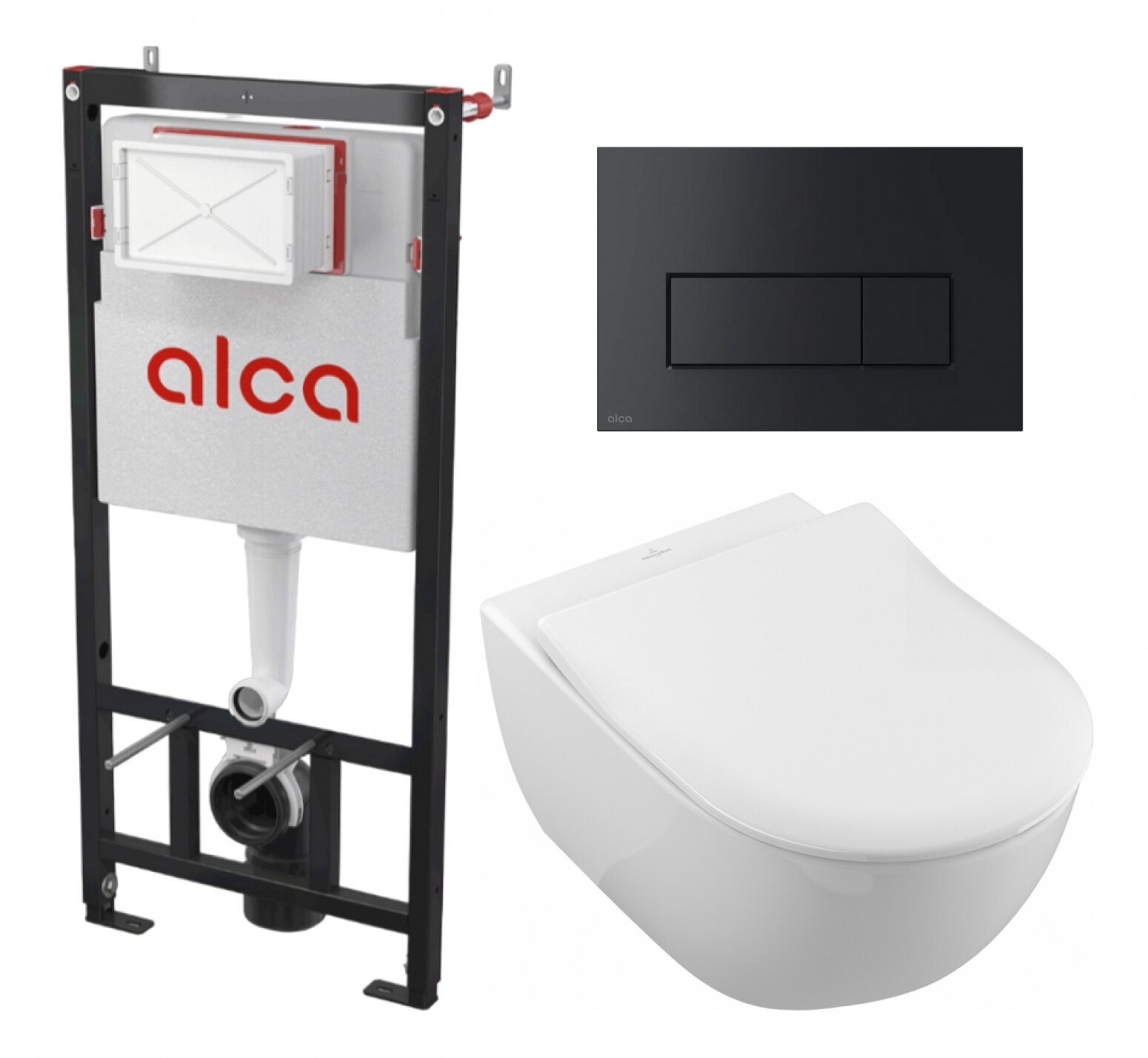Комплект 3 в 1 инсталляция AlcaPlast + Унитаз подвесной Villeroy & Boch Subway 2.0 5614R201+ кнопка черная