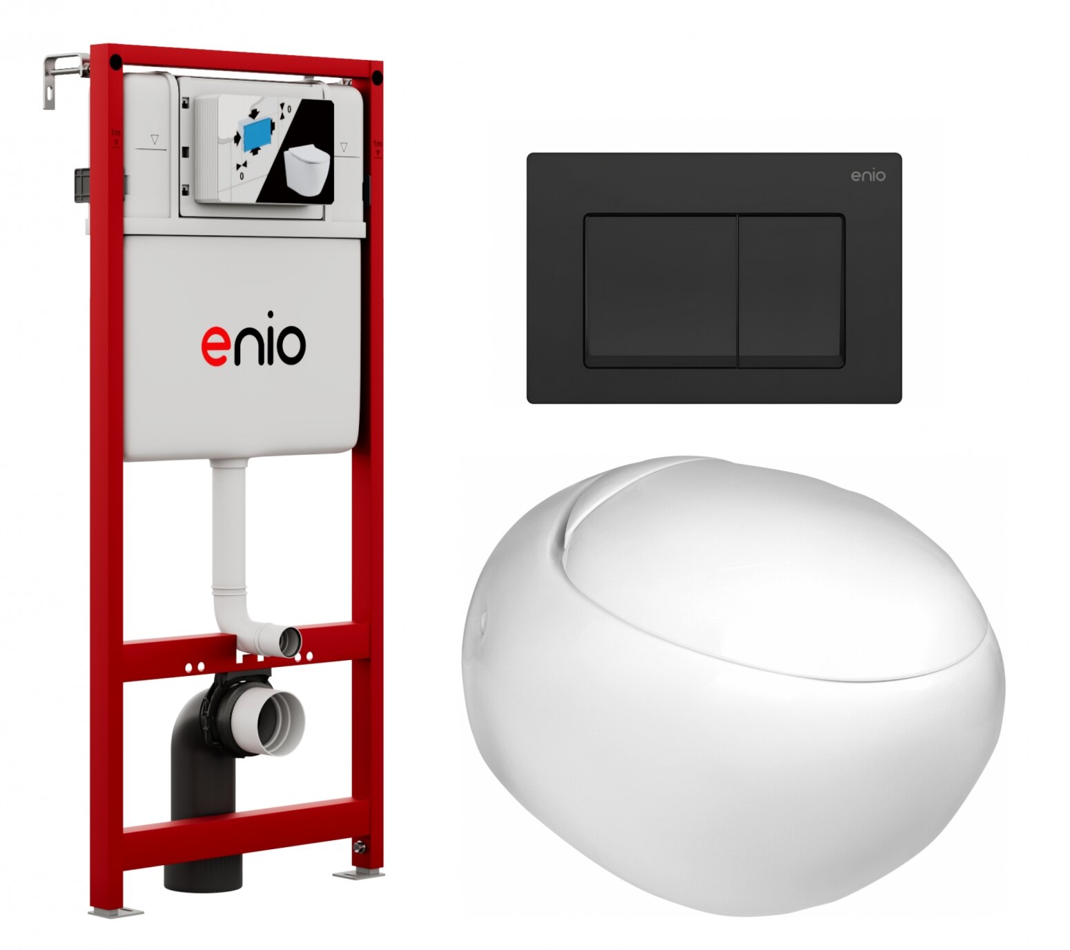 Комплект 3 в 1 инсталляция Enio Profi EN7050050 + Подвесной унитаз WeltWasser Jeckenbach + кнопка черная матовая Pulsante