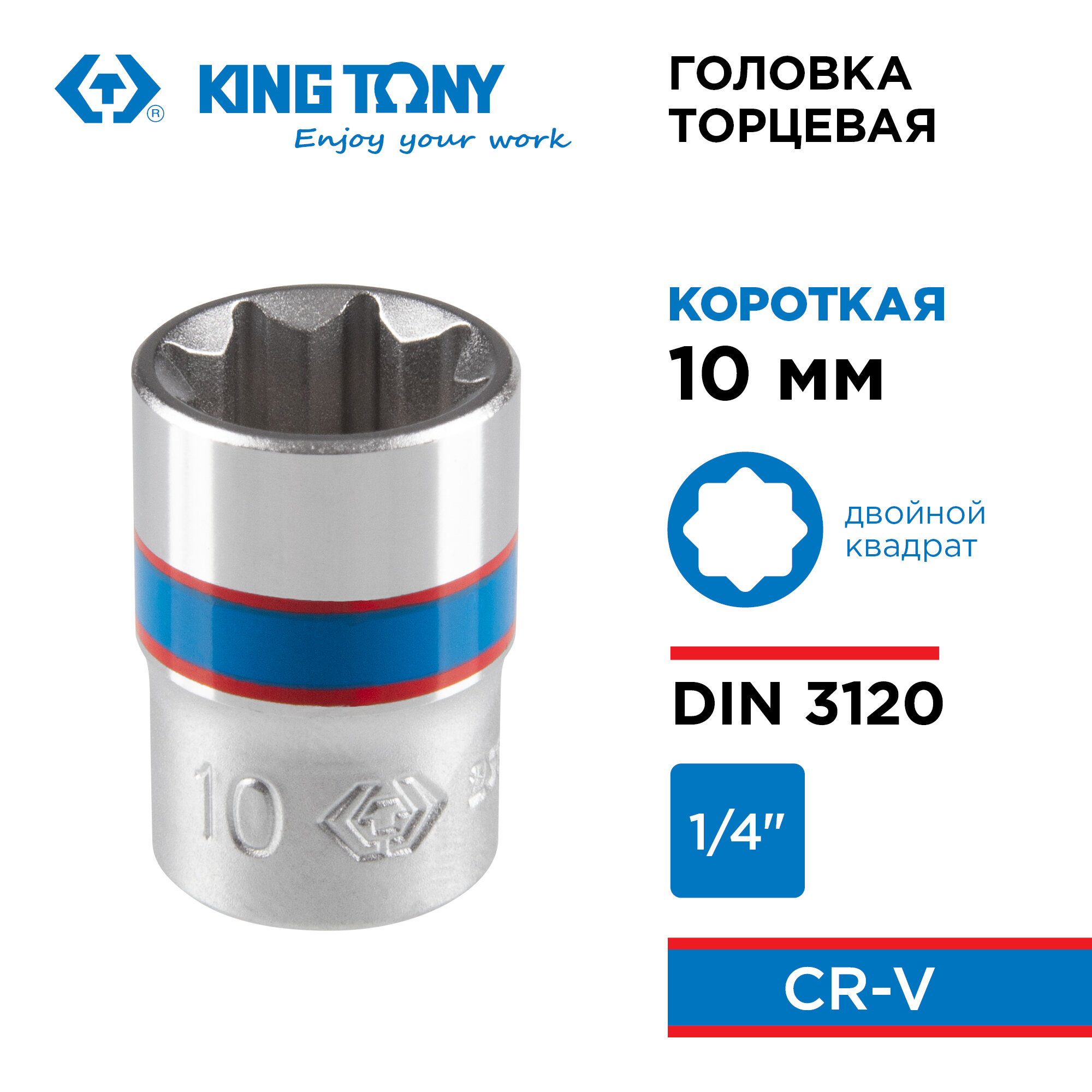 Головка торцевая восьмигранная 1/4", 10 мм KING TONY 231010M
