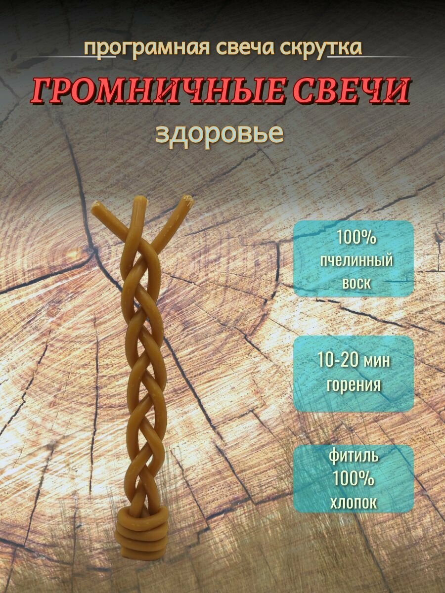 Свечи магические коляда "Громничные-Здоровье", пчелиный воск, желтый, 1 шт