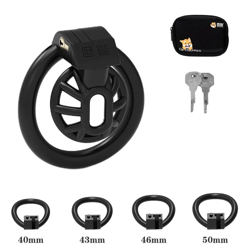 Мини-CB Bondage Chastity Cage для секс-игрушек Sissy с 4-размерными кольцами для члена, Black-Micro