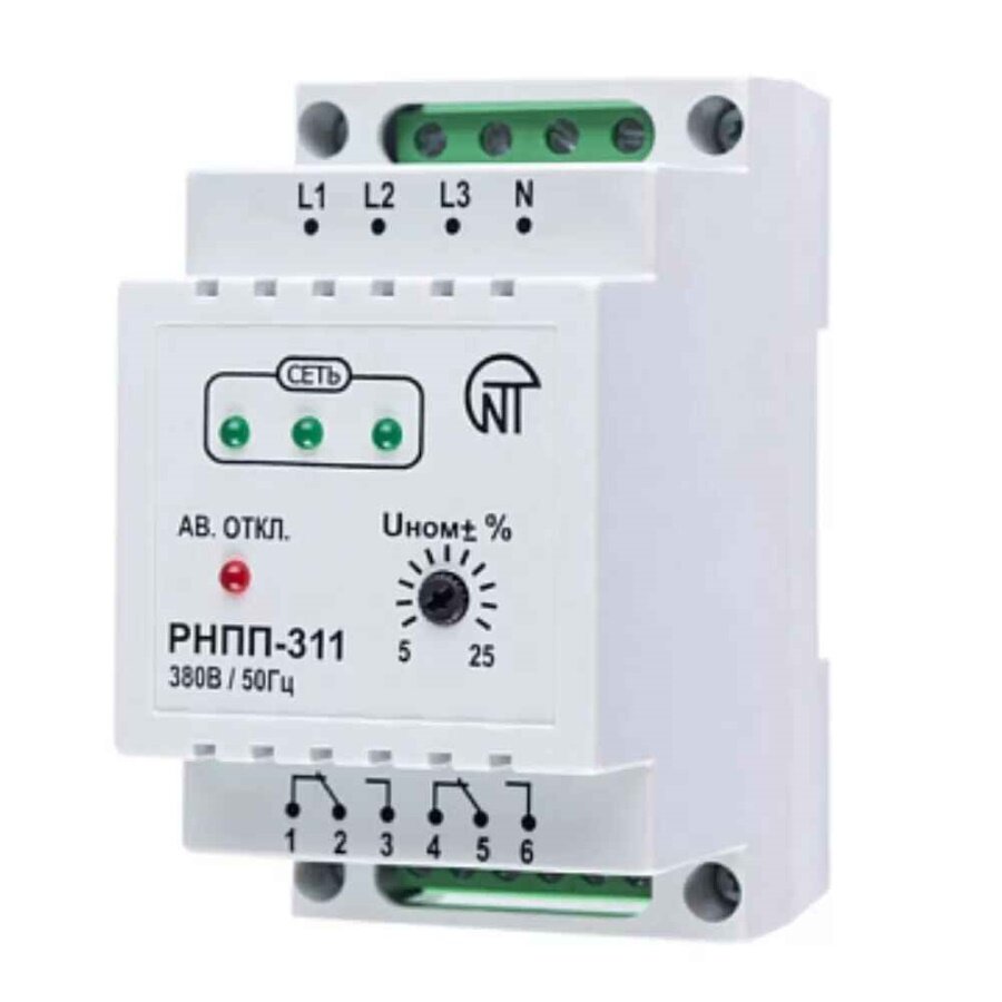 Трехфазное РНПП-311, 380 В, реле последовательности, перекоса, обрыва фаз, настройка порогов напряжения, Реле контроля н