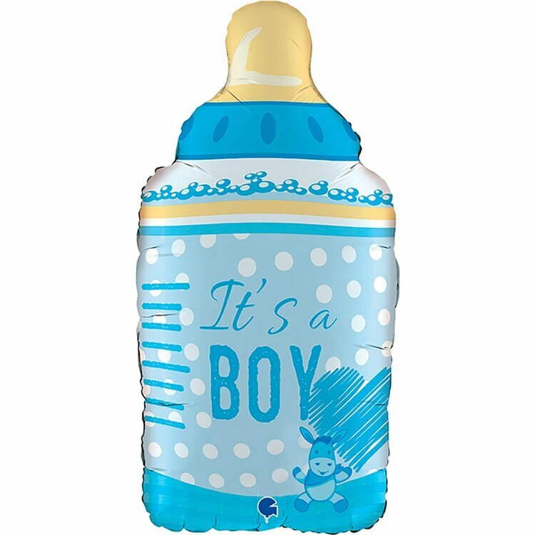 Воздушный шарик Grabo фигура, It's a boy, бутылка голубая