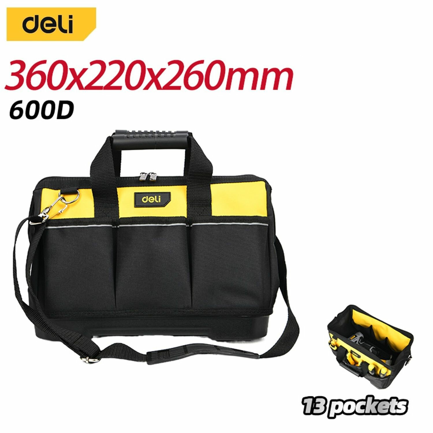 Сумка для инструментов с жестким пластиковым дном Deli DL586119 (12 карманов, плечевой ремень)