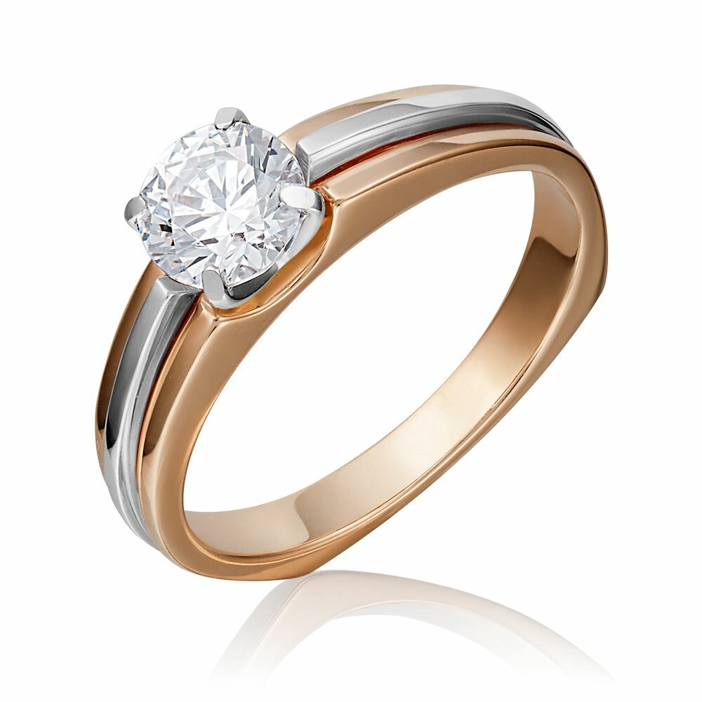 Кольцо помолвочное, комбинированное золото, 585 проба, родирование, фианит