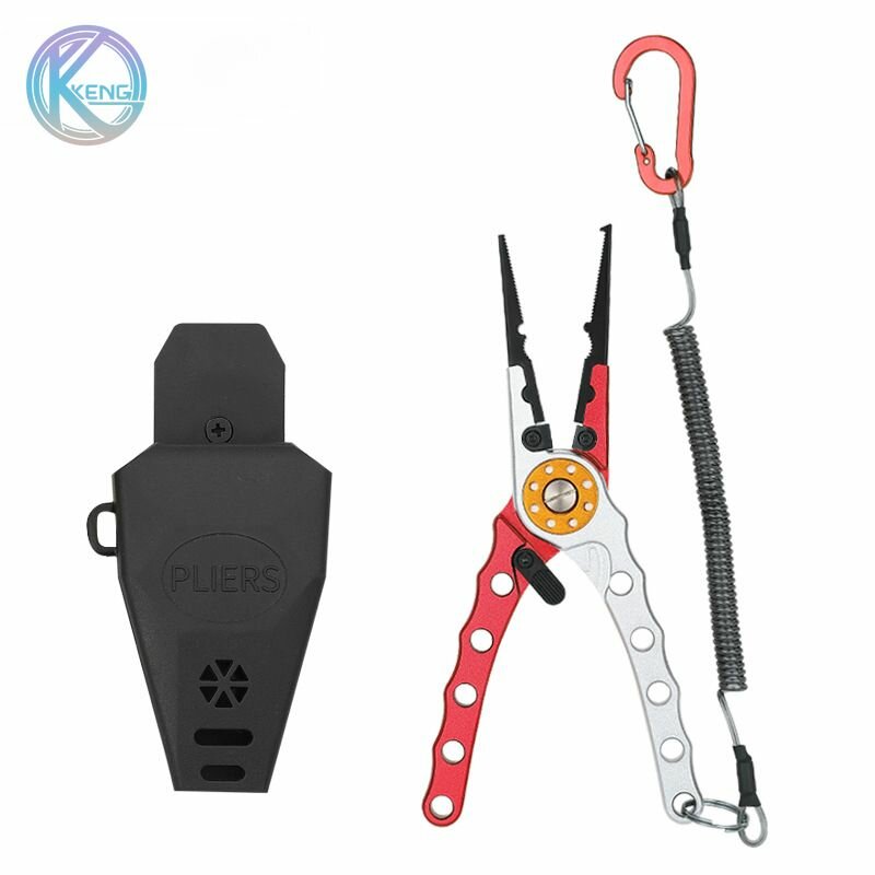 Плоскогубцы рыболовные ножницы+крепление с карабином+чехол, щипцы для заводных колец / Обжимной инструмент для рыбалки/ Кусачки для плетёной лески