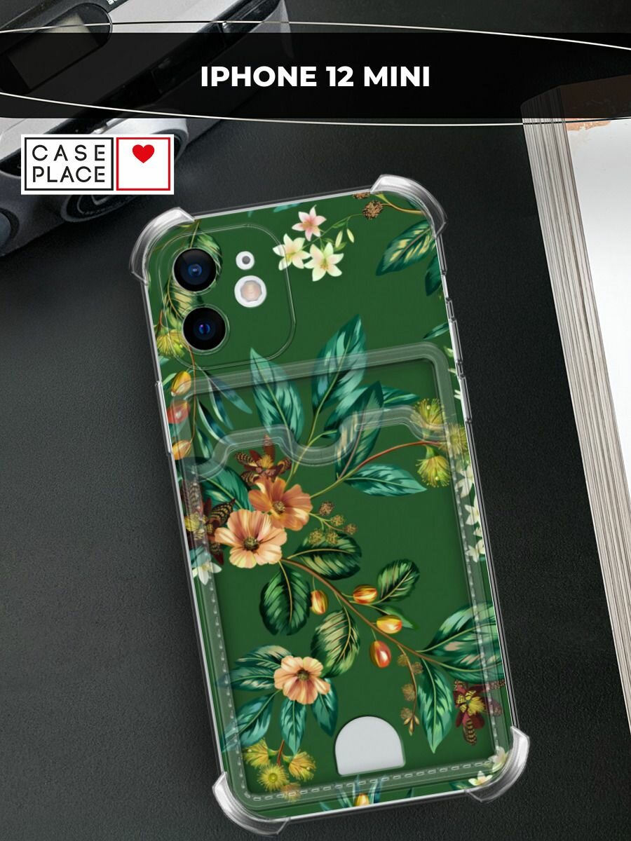 Чехол на Apple iPhone 12 mini (Айфон 12 Мини) с картой и принтом Цветущие нити